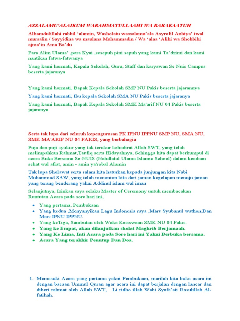 Teks MC Buka Bersama | PDF