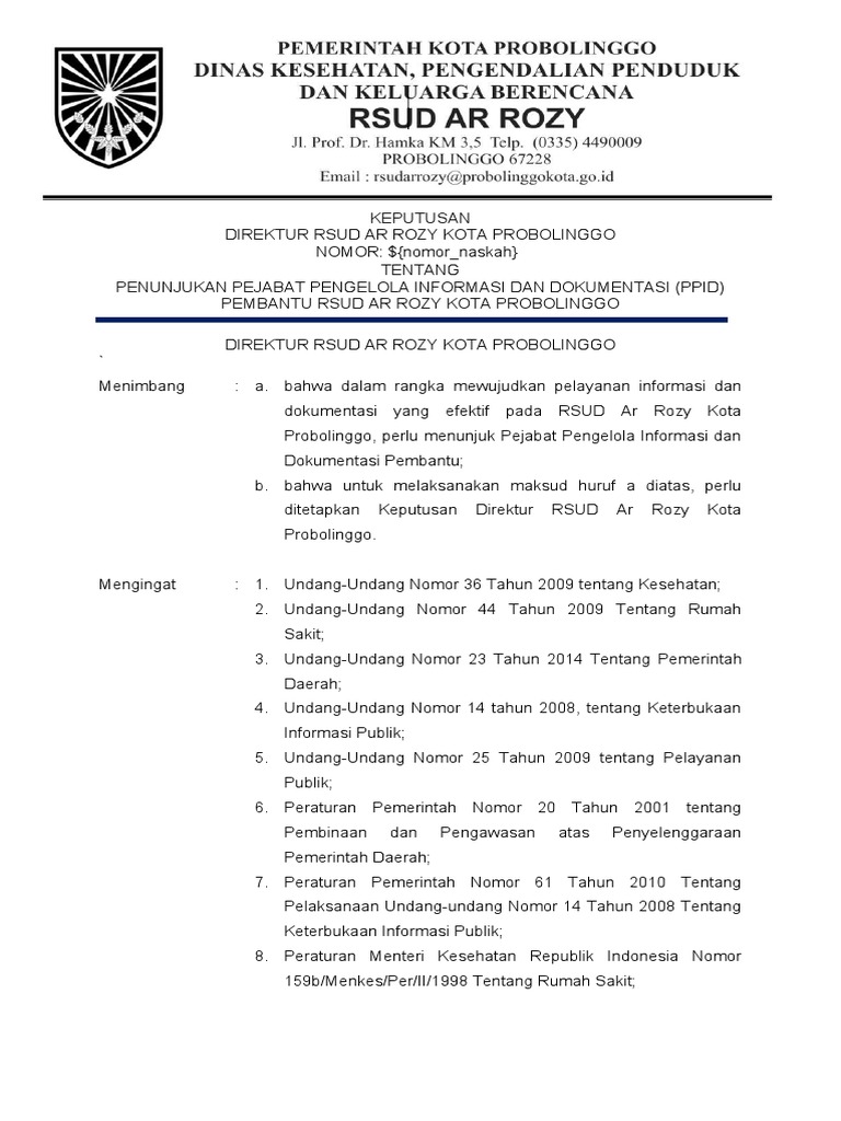 SK Ppid Pembantu Rsud Ar Rozy | PDF
