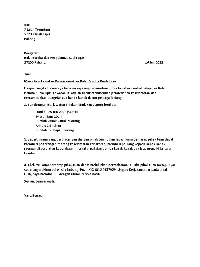 Permohonan Lawatan Balai Bomba | PDF