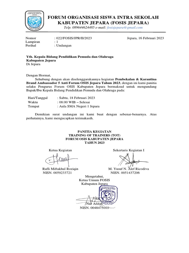 Undangan Kabid Dikpora PDF | PDF