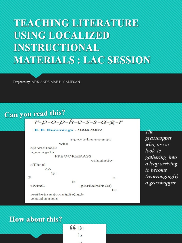 Teaching Literature Using Localized Instructional Materials | PDF ...