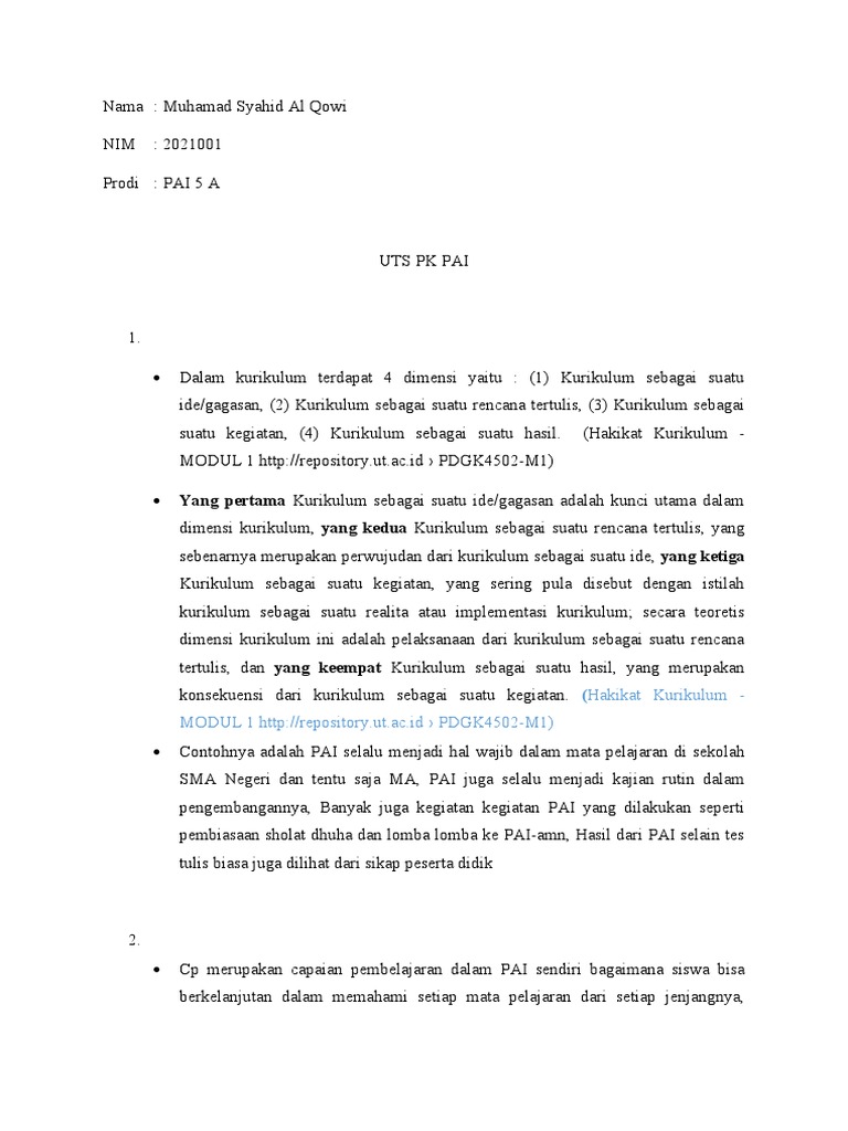 Dimensi dan Implementasi Kurikulum PAI | PDF