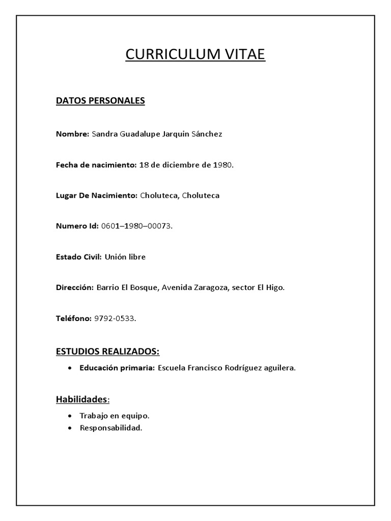 Currículum Vitae de Sandra Jarquin | PDF