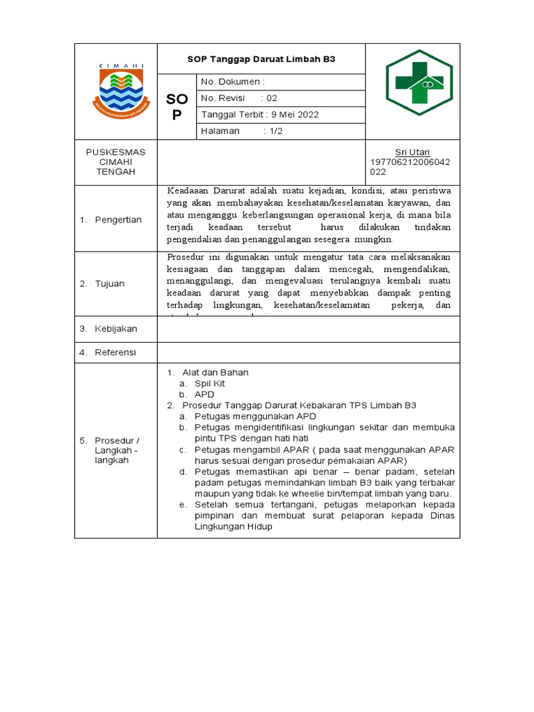 Sop Tanggap Darurat Limbah B3 | PDF