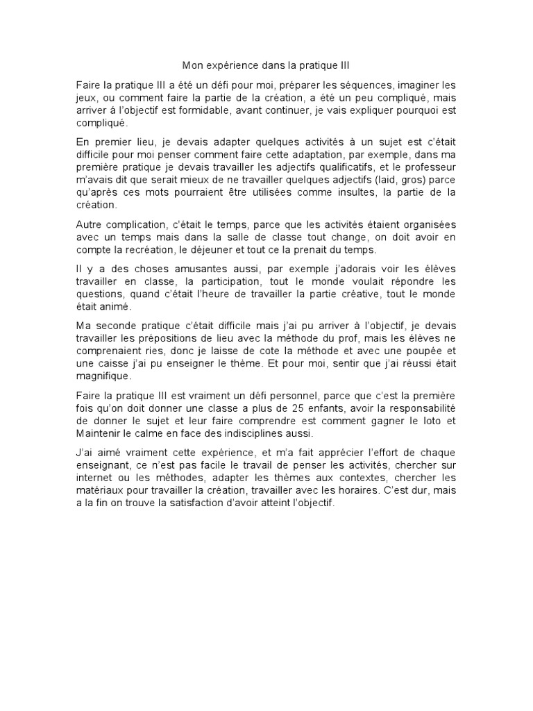 Mon Expérience Dans La Pratique III | PDF