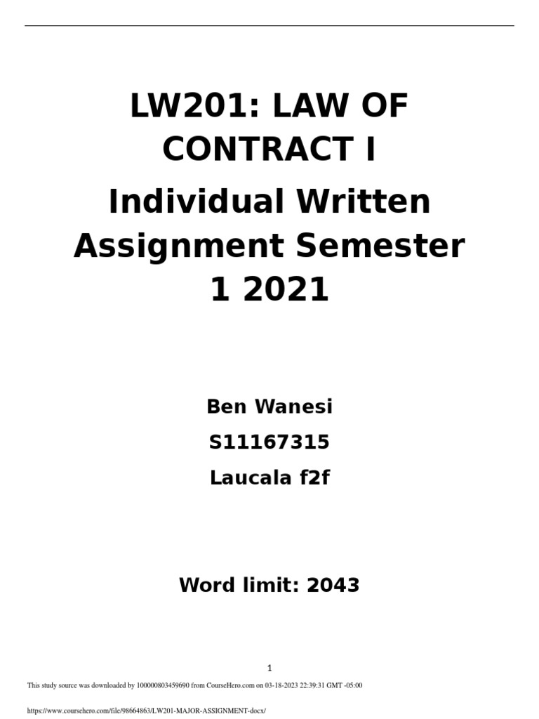 LW201 Major Assignment PDF | PDF