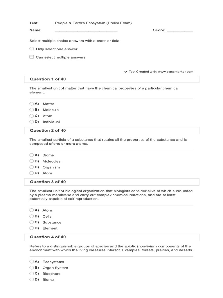 01 People & Earth's Ecosystem (Prelim Exam) PDF | PDF