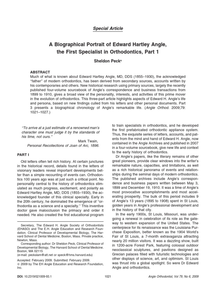 A Glimpse into the Life and Times of Orthodontics' Founding Father: New ...
