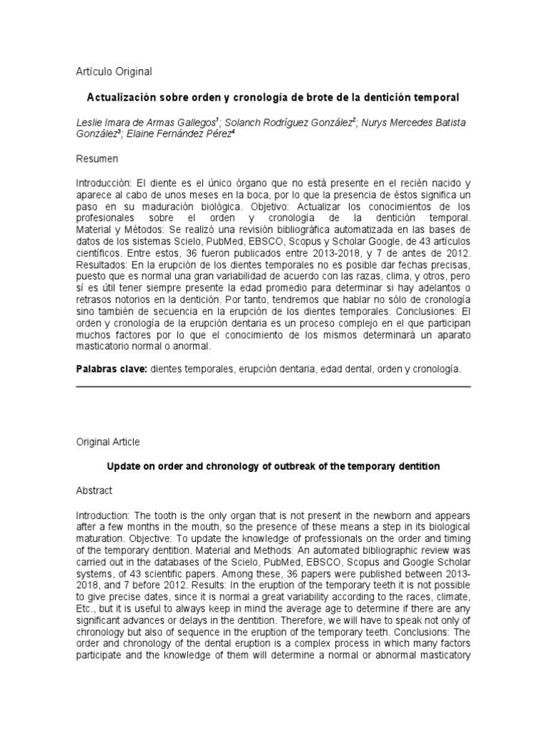 Articulo Denticion Temporal | PDF | Anatomia animal | Ciencias de la Salud