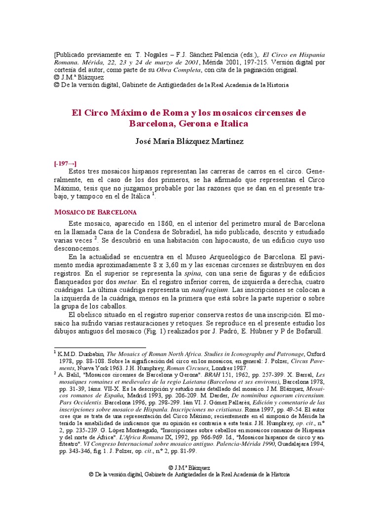 El Circo Mximo de Roma y Los Mosaicos Circenses de Barcelona 0 PDF | PDF