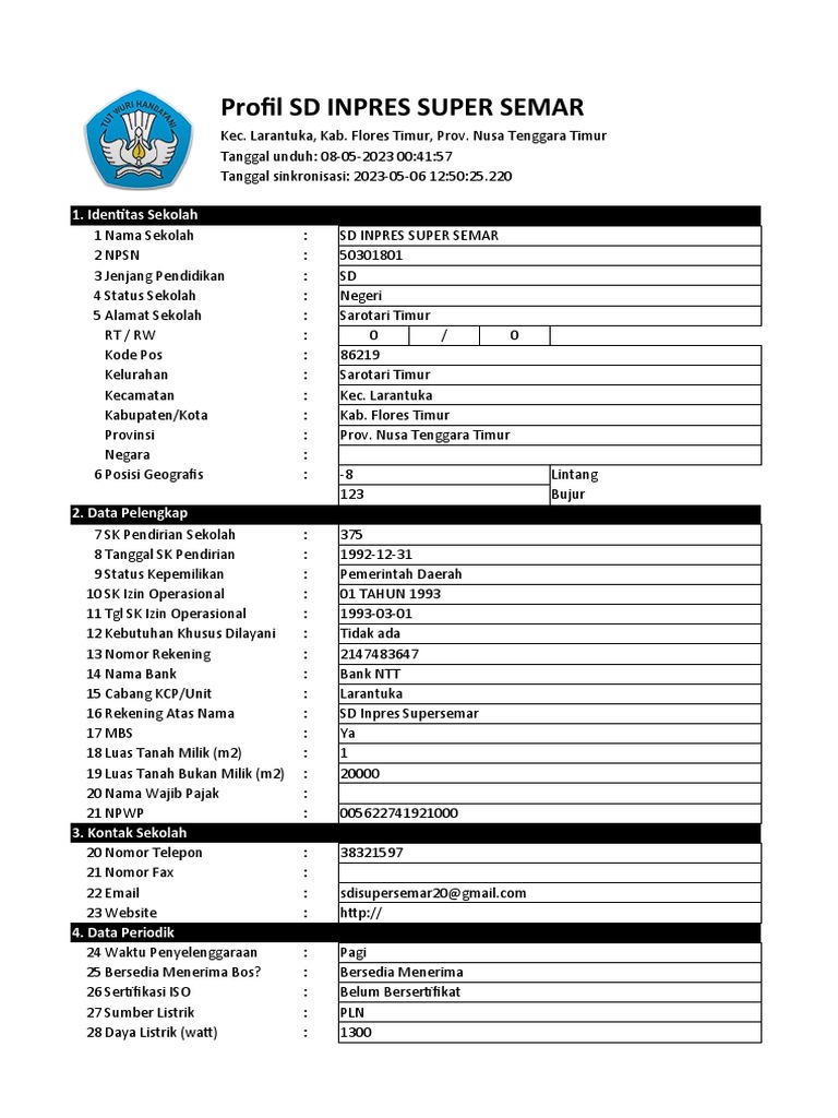 Profil Pendidikan SD INPRES SUPER SEMA (08-05-2023 00 - 41 - 57) | PDF