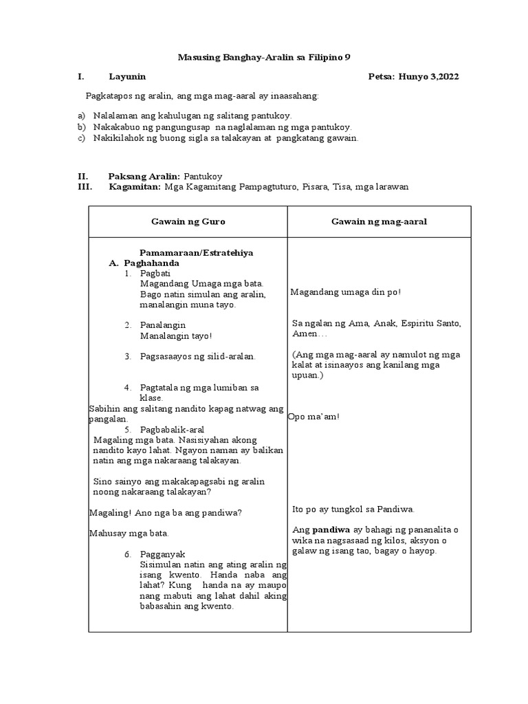 Pantukoy Lesson Plan | PDF