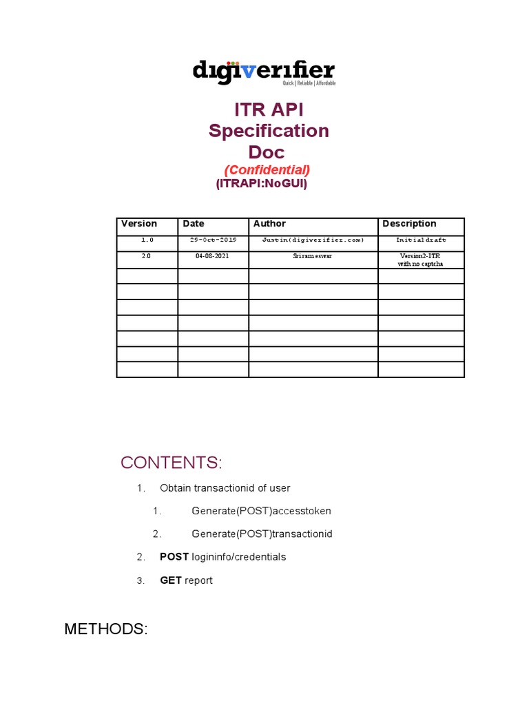 ITR API DIGIVERIFIER (No GUI) v3.0 | PDF