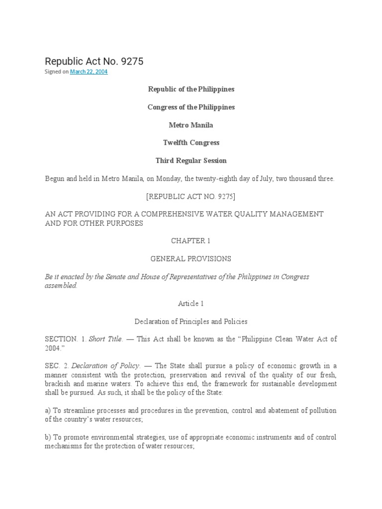 Republic Act 9275 | PDF
