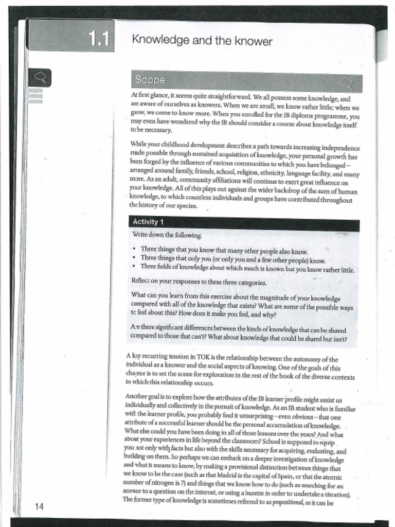 Knowledge and The Knower From 'Theory of Knowledge For The IB Diploma' by Kitching, Bastian and ...