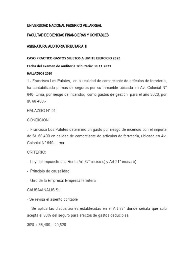 CASO PRACTICO AUDITORIA TRIBUTARI II - Vera Rivera Renzo | PDF