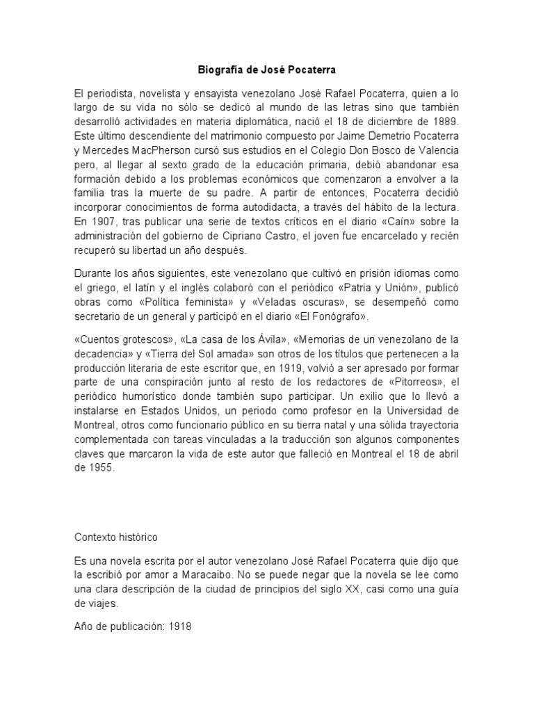 Biografía de José Pocaterra | PDF
