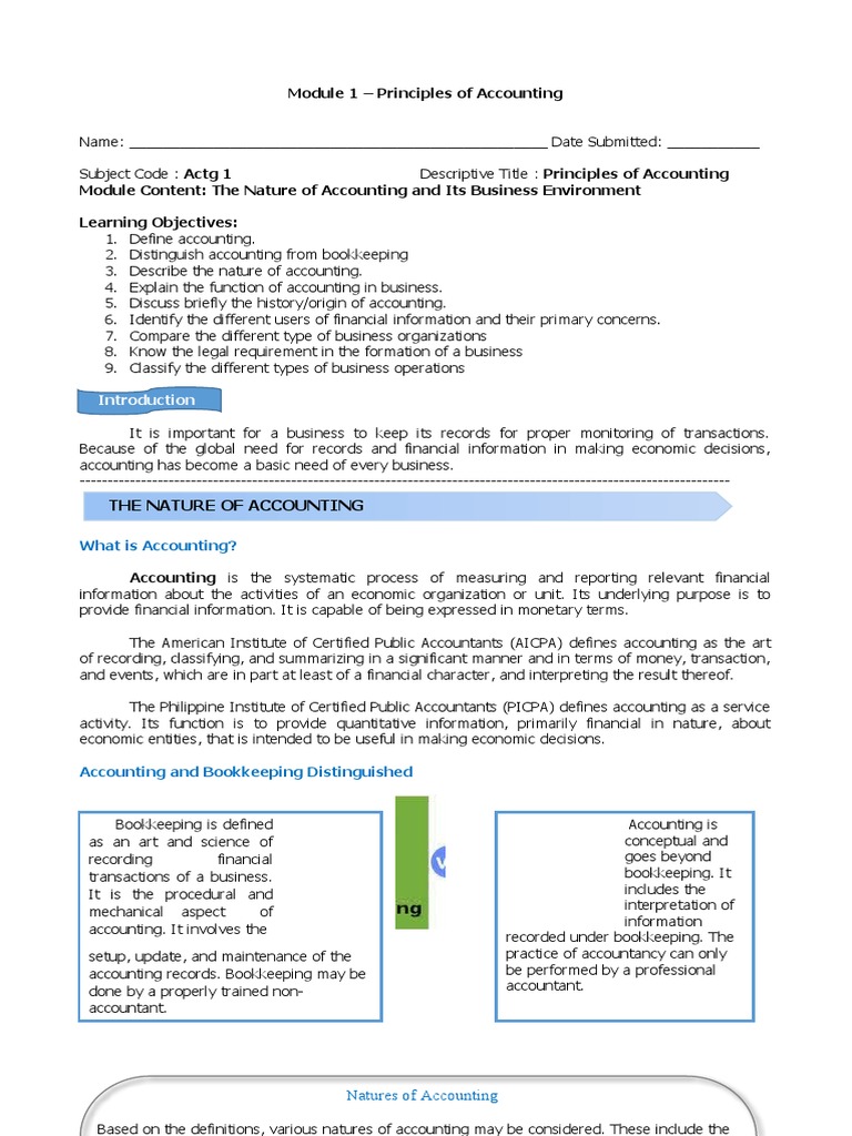 Actg 1 Module 1 Pdf Business Accounting
