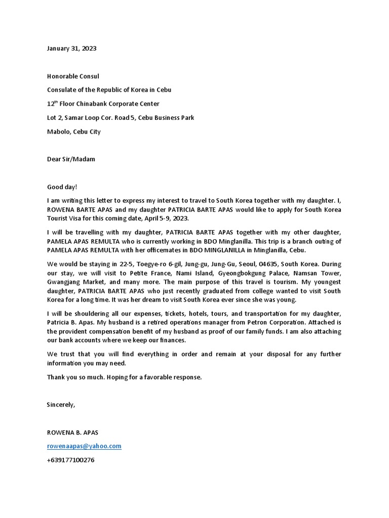 Letter For Visa | PDF