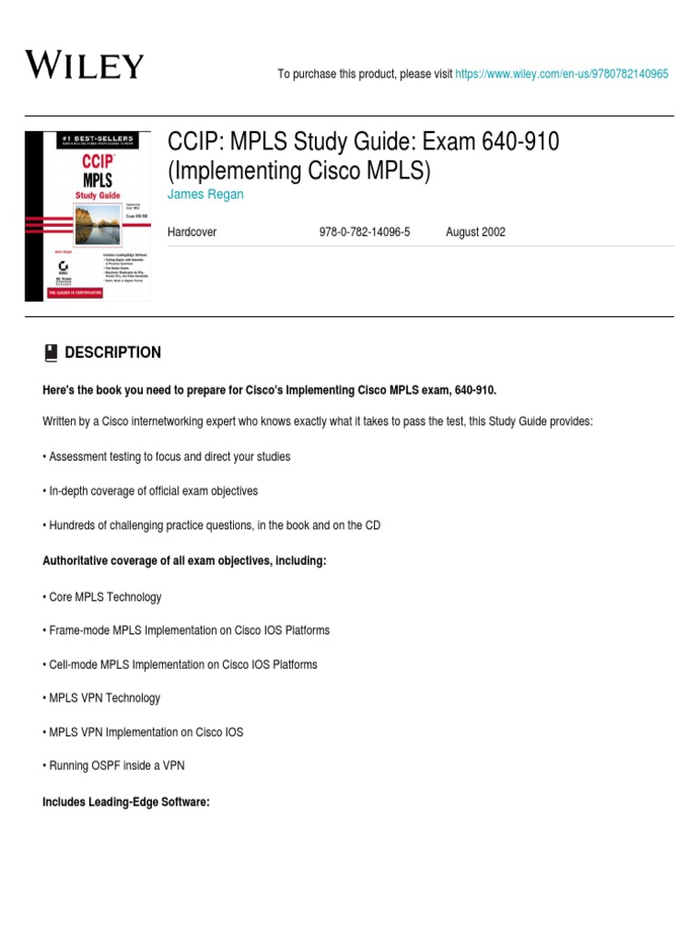 Wiley - CCIP - MPLS Study Guide - Exam 640-910 (Implementing Cisco MPLS ...