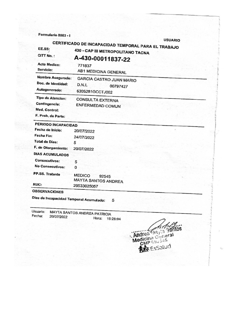 Certificado Por Incapacidad Temporal | PDF Certificado Por Incapacidad Temporal | PDF