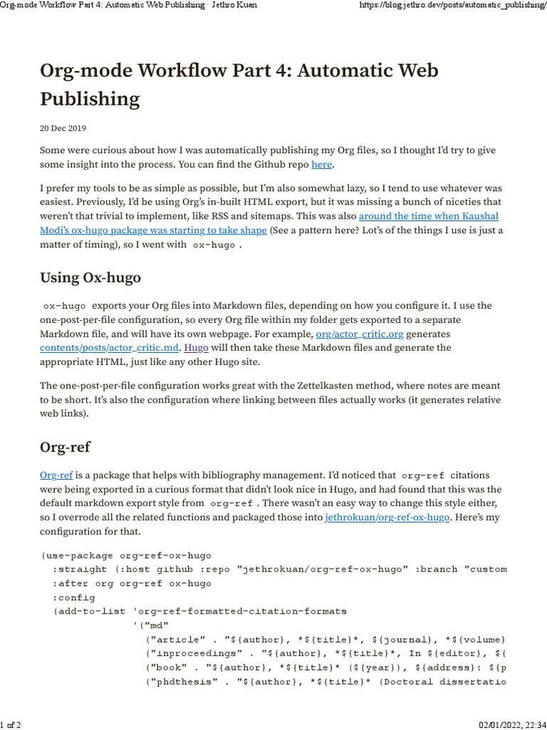 Org-Mode Workflow Part 4 Automatic Web Publishing Jethro Kuan | PDF