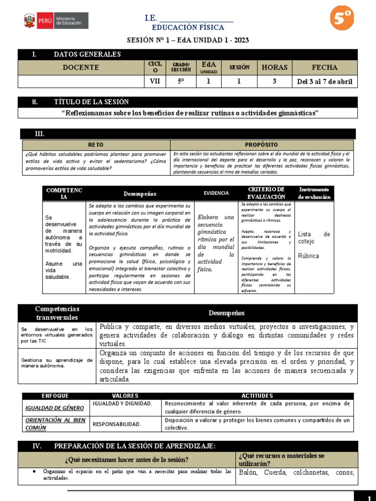 Sesión 1 Eda - Unidad 1 Vii - 5° | PDF