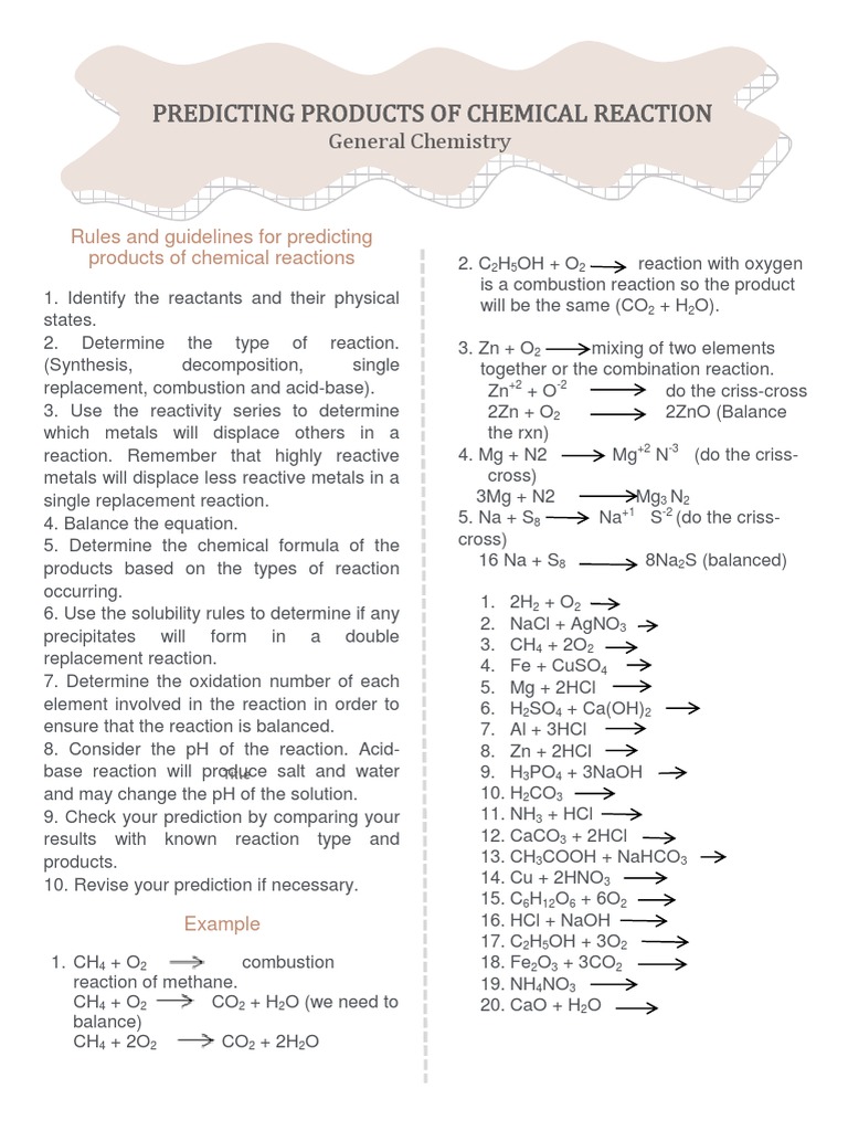 Chemistry Reaction Prediction Guide | PDF | Chemical Reactions | Methane