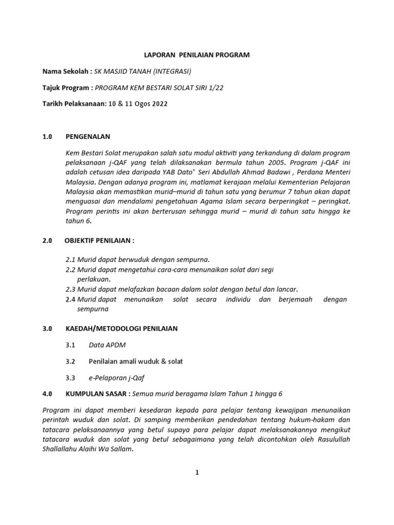 LAPORAN PENILAIAN PROGRAM Kbs 2022 | PDF