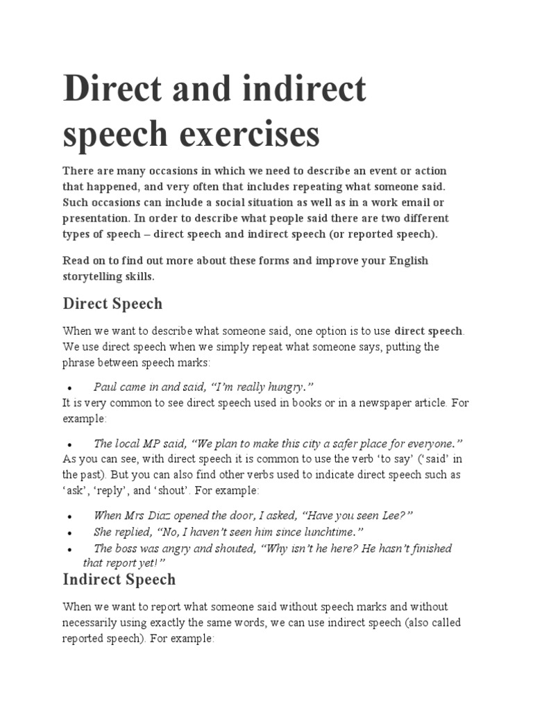 Direct and Indirect Speech | PDF