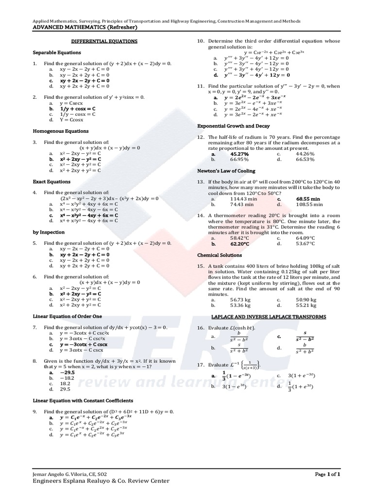 Advanced Mathematics Refresher PDF | PDF