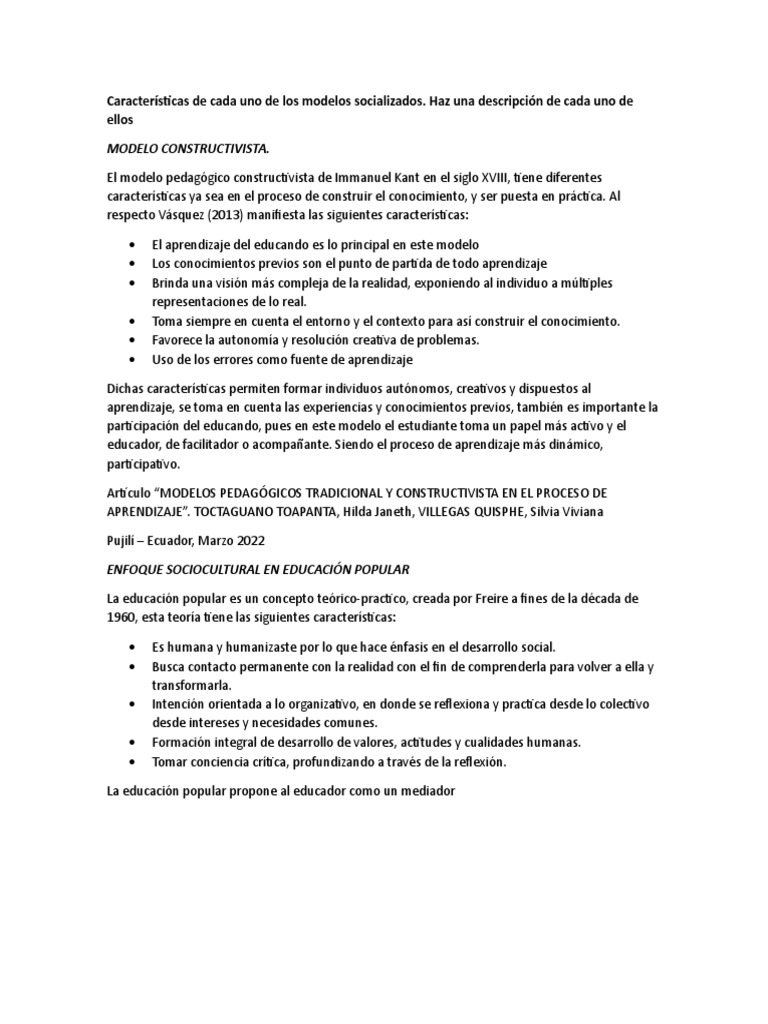 Modelos Socializados en Educación | PDF
