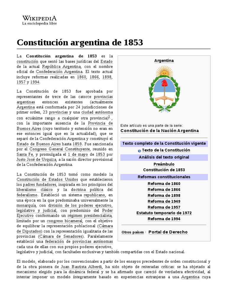 Constitución Argentina de 1853 | PDF