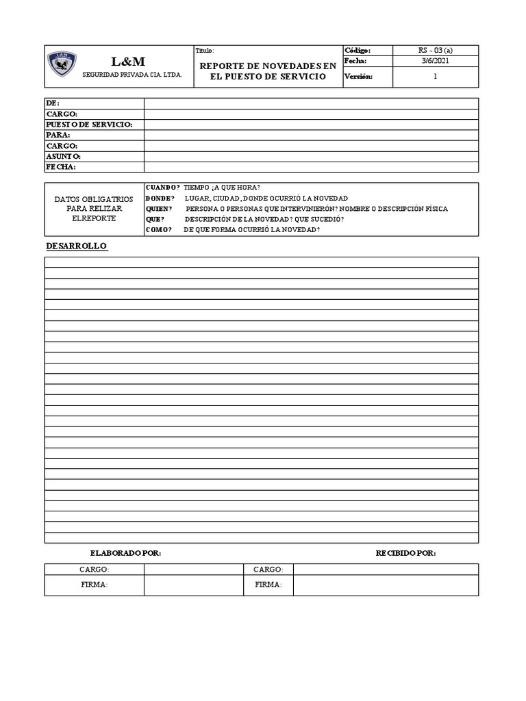 Reporte de Novedades | PDF