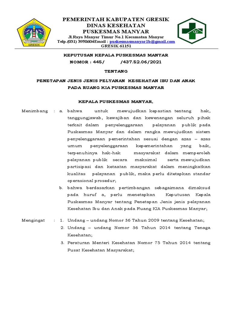 SK Jenis Pelayanan KIA | PDF