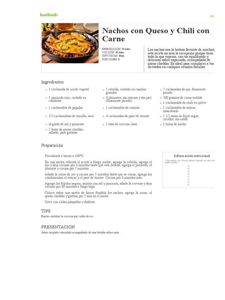 Nachos Con Queso y Chili Con Carne PDF | PDF