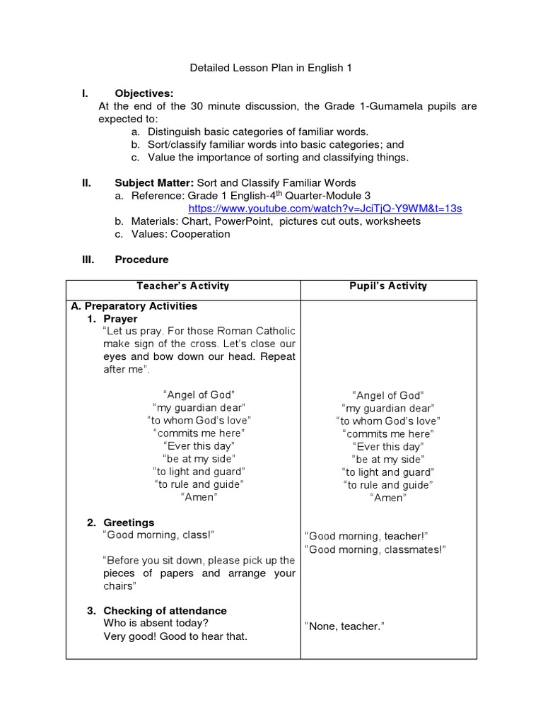 Detailed Lesson Plan in English 1 | PDF