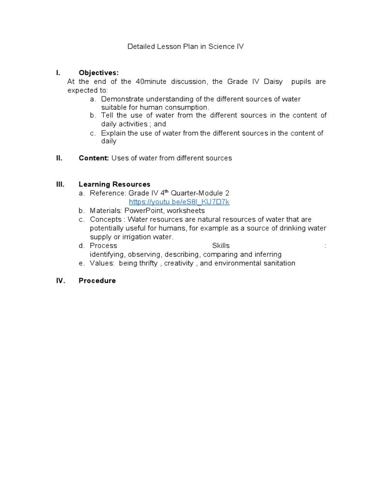 Water Sources for Grade 4 Students | PDF | Water | Lesson Plan