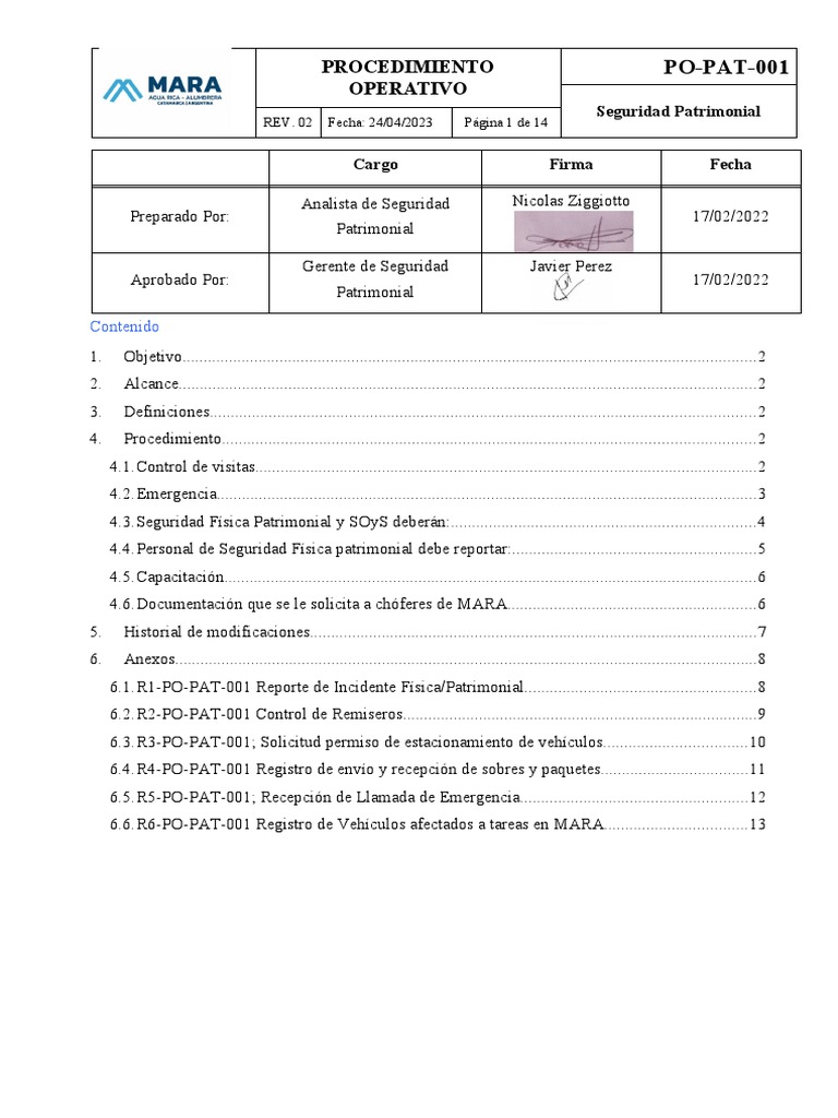 PO-PAT-001 Seguridad Patrimonial | PDF | Vigilancia