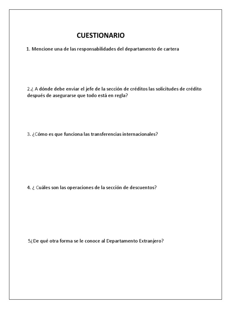 Responsabilidades Del Departamento De Cartera En Bancos Comerciales