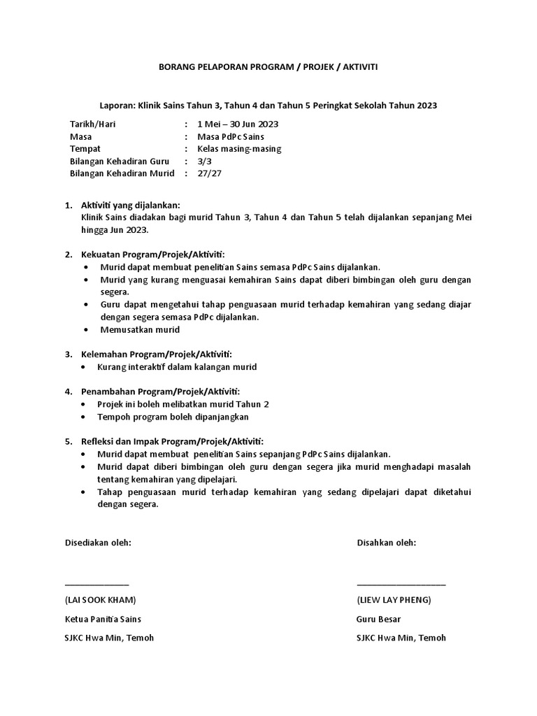 Borang Pelaporan Program Klinik Sains THN3-5 | PDF
