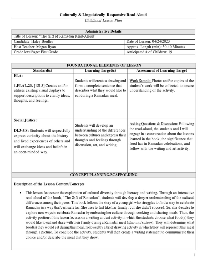 CLR Read Aloud Lesson Plan 1 1 | PDF CLR Read Aloud Lesson Plan 1 1 | PDF