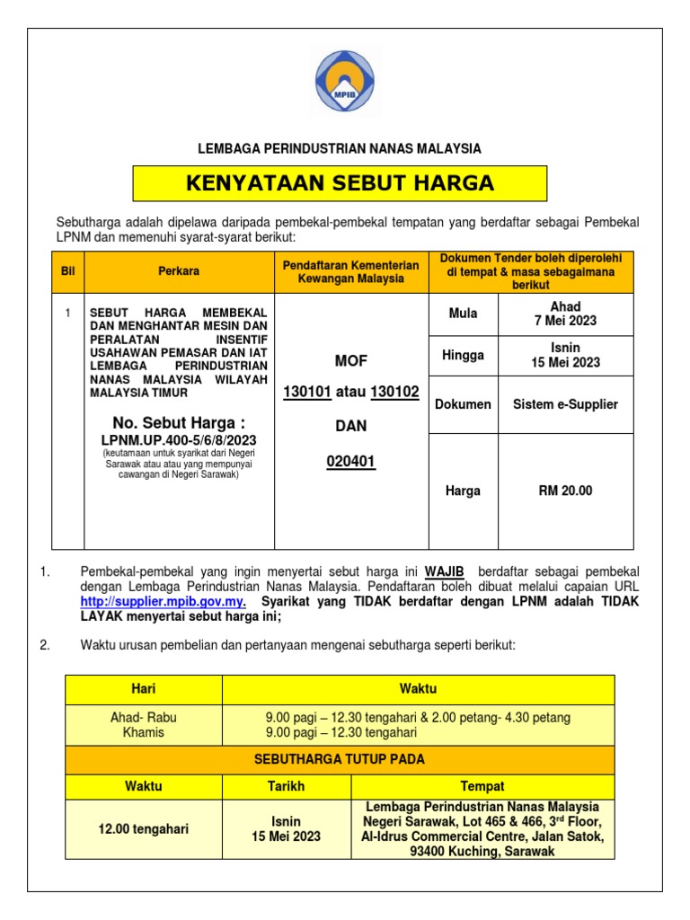 Notis Iklan Sebut Harga 5.6.8.2023 | PDF