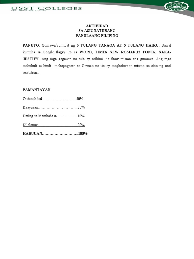 Aktibidad Sa Panulaan | PDF