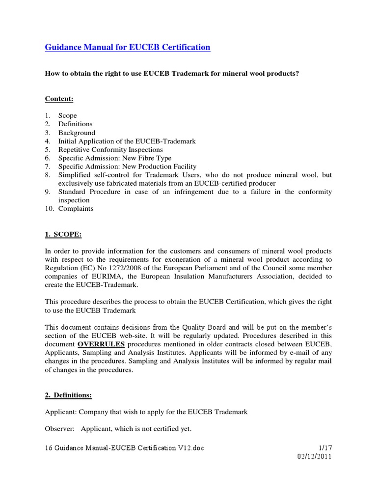 EUCEB Certification Guide | PDF