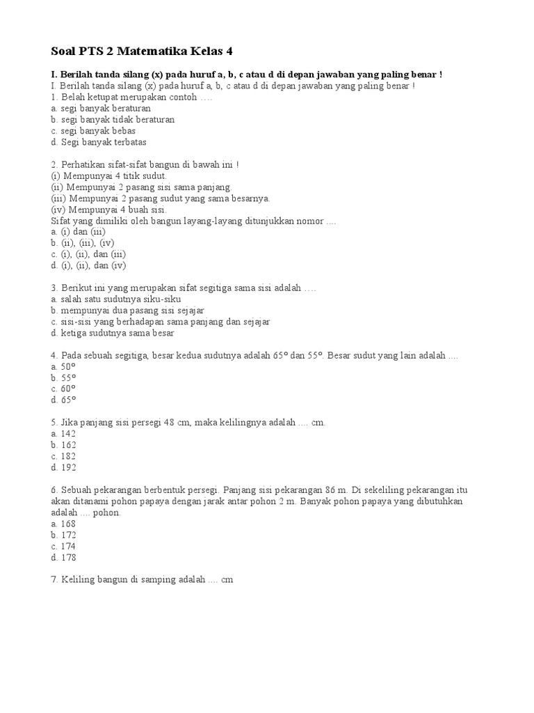 Soal PTS 2 Matematika Kelas 4 SMT 2 | PDF