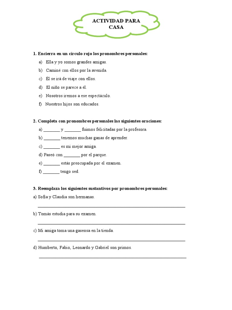 Actividades para Practicar Pronombres | PDF