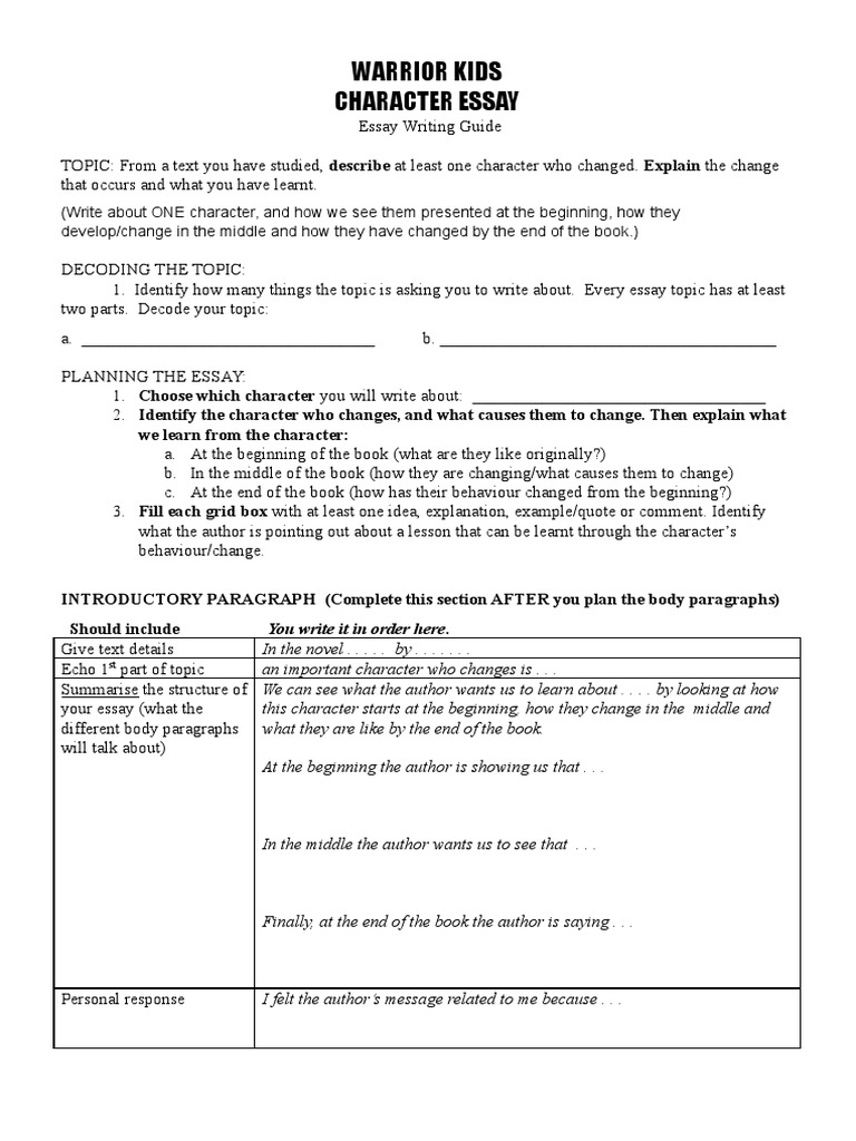Character Change Essay Grid Guide PDF | PDF | Essays | Cognitive Psychology