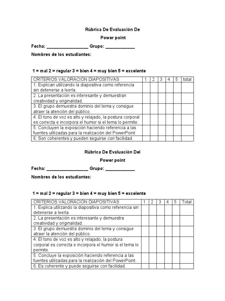Rúbrica de Evaluación Del Power Point | PDF