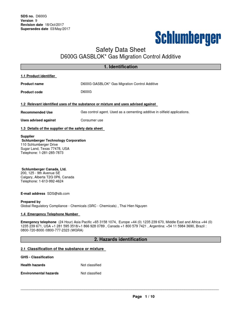D600G GASBLOK Gas Migration Control Additive PDF | PDF